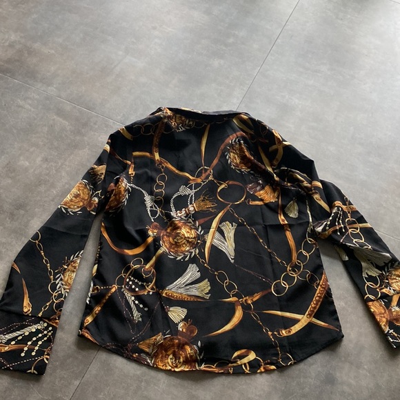 SHEIN | Tops | Black And Gold Chain Print Shirt | Poshmark